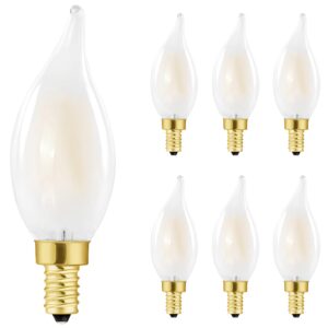 e12 candelabra led bulb 60watt, frosted led chandelier light bulbs,type b 2700k warm white, flame tip,6w equal 60w,dimmable for ceiling fan,dining room,kitchen fixture (6 pack) (6w-2700k(warm white))