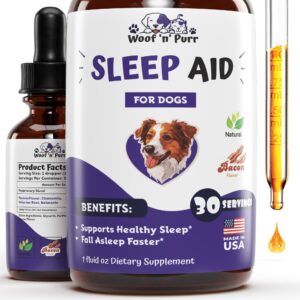 natural dog sleep aid - sleep aid for dogs - dog melatonin - promotes deep, restful sleep in dogs - melatonin for dogs - dog calming - calming for dogs - dog anxiety relief - 1 fl oz