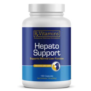 rx vitamins hepato support for dogs & cats - liver support supplement with milk thistle for dogs and cats - hepatic dog supplement enriched with vitamin b complex - 180 capsules