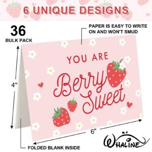 Whaline 36 Pack Strawberry Thank You Cards Pink Fruit Greeting Cards with Envelopes & Stickers Blank Note Cards for Baby Shower Birthday Party Invitation Supplies