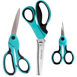 singer proseries scissors set - 9” pinking shears, 8.5” heavy duty scissors & 4.5” detail scissors - stainless steel, comfort grip for quilting, dressmaking & tailoring - professional cutting tools