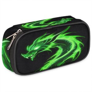 pencil case for girls boys green dragon pencil pouch kids teen pencil bags with zipper pu leather pencil organizer school pencil box marker case organizer