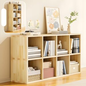 litfad solid wood cube bookcase with storage shelves and closed back modern floor bookshelf in natural for home office study room library - 47.2" l x 11.8" w x 23.6" h