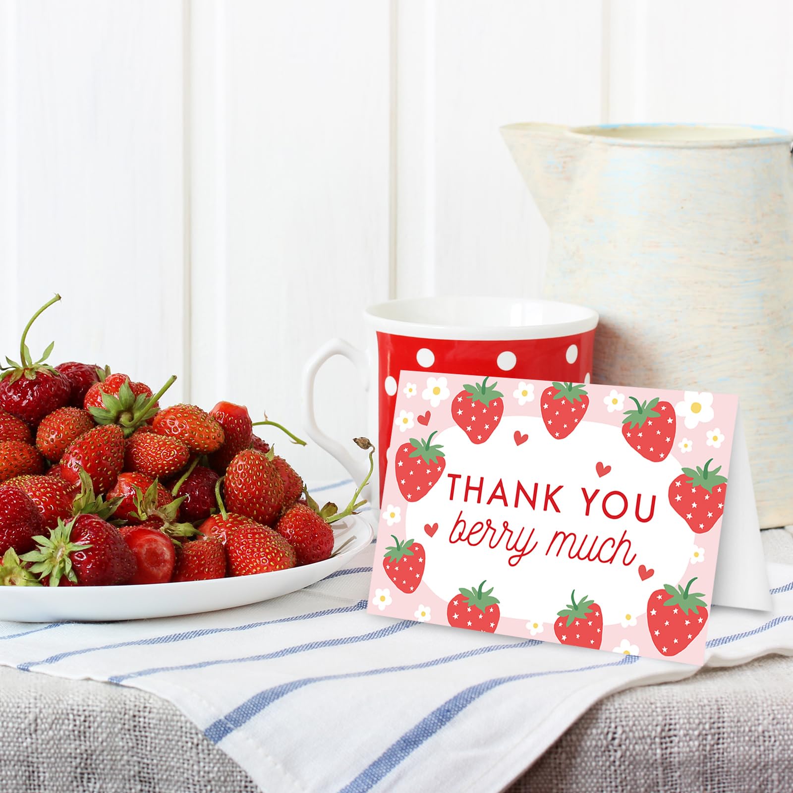 Whaline 36 Pack Strawberry Thank You Cards Pink Fruit Greeting Cards with Envelopes & Stickers Blank Note Cards for Baby Shower Birthday Party Invitation Supplies