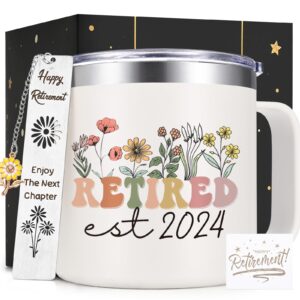 lifecapido retirement gift for woman, retirement gifts for women 2024, retirement insulated coffee mug, retired gifts birthday christmas gifts for teacher nurse coworkers grandma (14oz, creamy white)