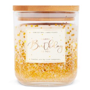 birthday gifts for women-11oz vanilla scented candle with golden glitter, unique birthday gifts for friends, bestie, mom, sister, coworker happy birthday candle