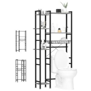 granny says over the toilet storage shelf, 6 tier metal over toilet bathroom organizer, freestanding over toilet shelf rack with basket & adjustable shelf for bathroom, restroom, black