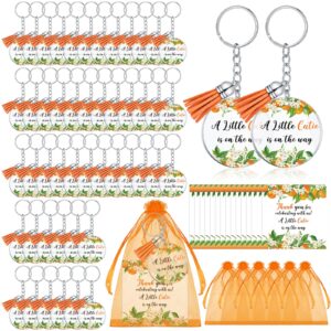 quelay 48 sets little cutie baby shower party favors with orange keychains thank you kraft tags orange organza bags for gender reveal decorations fruit theme birthday party supplies gift for guest