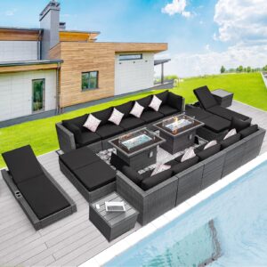 bulexyard pe wicker patio furniture conversation sofa set, large size high back rattan outdoor furniture sectional couch set for backyard garden lawn(grey/black, 20pcs)