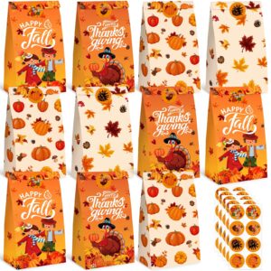 vgoodall 36pcs thanksgiving treat bags, fall leaves gift bag with stickers thanksgiving gift bags for thanksgiving fall autumn party supplies