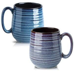 hasense large coffee mugs set of 2, ceramic 20 oz coffee cups for office and home, modern coffee mug with big handle for latte coffee tea soup as gifts, dishwasher & microwave safe, blue and purple