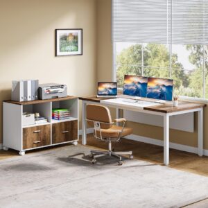 tribesigns office desk with cabient,63 inches l shaped computer desk with drawers and mobile file cabinet, executive desk for home office furniture sets