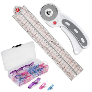 singer quilting tool kit with 24-count fabric clips, 24-inch folding ruler, and 45mm rotary cutter - quilting supplies for patternmaking, sewing, fabric work