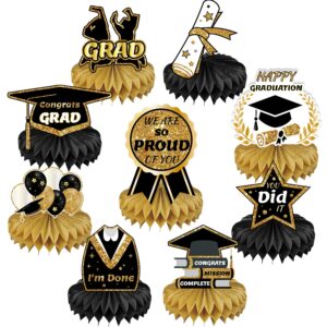 graduation decorations class of 2024, 9pcs 2024 graduation party decorations,congrats grad table centerpiece congratulate graduation honeycomb table toppers for graduation party supplies