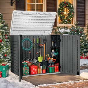 yitahome outdoor resin storage sheds, 39 in height lockable waterproof horizontal shed w/o shelf，easy to assemble shed storage for garden tools, dark gray