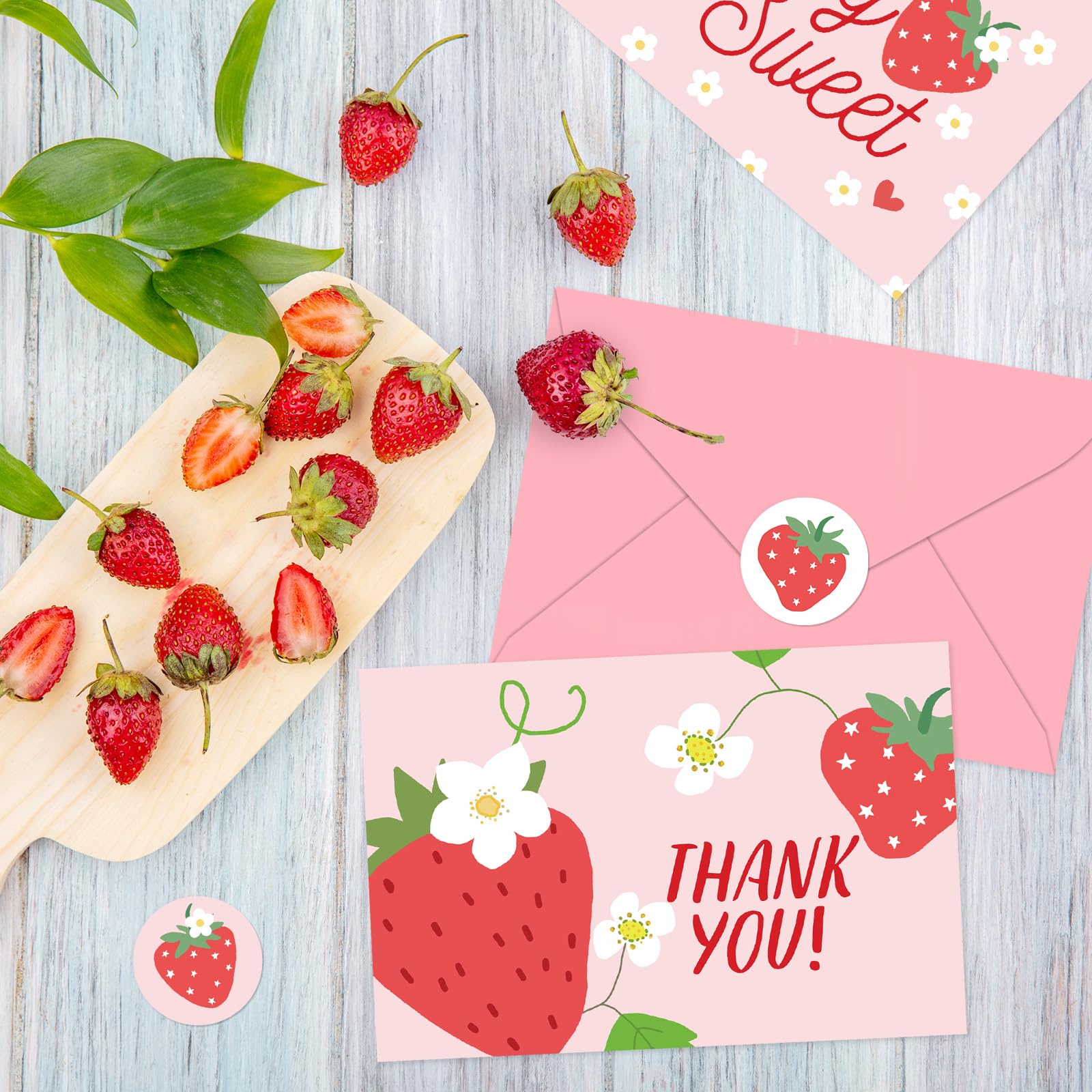 Whaline 36 Pack Strawberry Thank You Cards Pink Fruit Greeting Cards with Envelopes & Stickers Blank Note Cards for Baby Shower Birthday Party Invitation Supplies