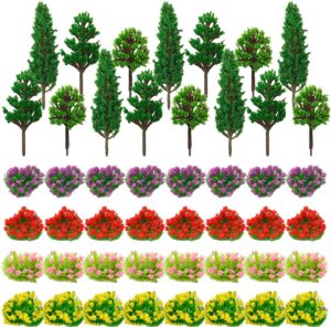 warmtree 47 pcs mini model trees miniature colorful flower cluster,32 miniature flowers 15 mixed miniature trees,miniature fairy garden tree plant train landscape military layout model dioramas