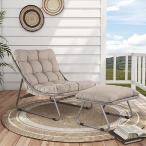 grand patio outdoor lounge chair with ottoman comfy sling recliner chair with puffy cushion samba modern patio furniture set for porch deck garden champagne gray