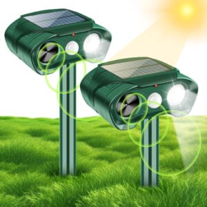 jahy2tech ultrasonic animal repellent outdoor deer repellent devices with motion sensor & strobe light,sonic cat repellent skunk rabbit raccoon repellent solar animal repeller deterrent,2 pack, green