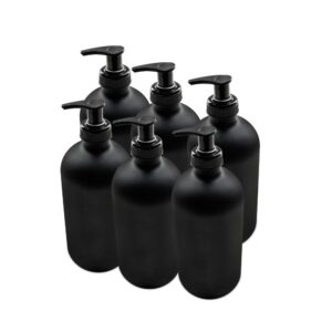 the bottle depot - 6 pack - 16 oz glass bottle with black lotion pump - black frosted - 28-400 neck finish - boston round bottles - uv rays protection