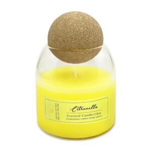 citronella candle for outdoor or indoor, glass jar candle with ball cork lid, 12oz lemongrass candles with natural essential oils & soy wax, smokeless, non-toxic