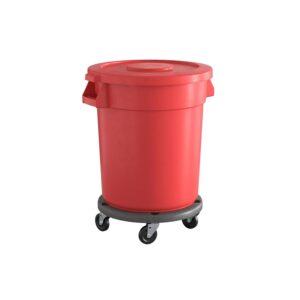 molfar 20 gallon round ingredient bin & commercial trash can with wheeled cover and dolly - storage solution for kitchen & facility waste management bulk ingredient storage (red)