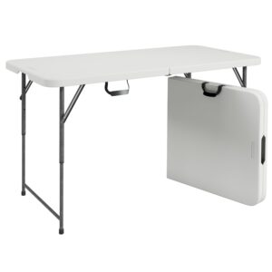 techni home height adjustable 4 ft granite white folding table – premium 4 foot folding table ideal for camping, picnic, party or as kids table