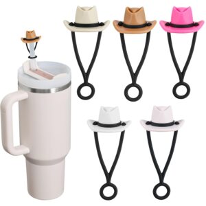 ifsnow 5pcs cowboy hat straw covers compatible with stanley cup 30 40 oz, cute funny straw toppers tumbler accessories for men women gift, silicone 10mm straw caps dust-proof protector