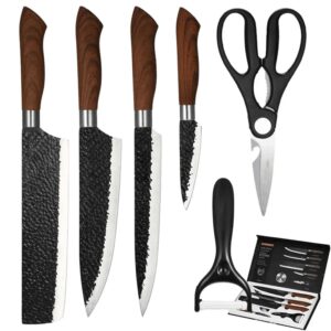 generic stainless steel kitchen knife set, 6 pieces, forged black nonstick blades, inzo_pro6