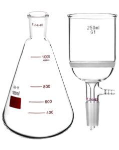 qwork 250ml glass buchner filtering funnel and 1000 ml erlenmeyer flask, thick wall flask with 24/40 outer joint