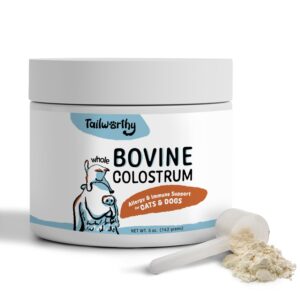 tailworthy 100% bovine colostrum for dogs & cats, allergy and immune support, 60 servings, non-gmo, gluten free for more energy, wellness, and healthier digestion