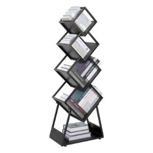 uyoyous tree bookshelf 5 tier tree bookcase metal bookshelf standing bookshelf modern bookshelf for cds/movies/books, storage shelves for bedroom, living room, home office, black