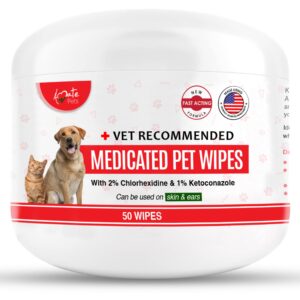 amate medicated dog wipes for ear skin & coat - pet wipes for dogs & cats - 2.5” small wipes - relieve skin issues, hot spots & irritation - pack of 50