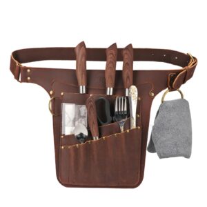 tourbon leather kitchen knife utility belt chef bag knives case holster waist pouch organizer kit accessories with 12 pockets up to 43"", brown