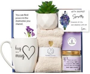 violet flower sympathy gift baskets bereavement condolences gifts for women, grieving funeral gifts ideas to express comfort, remembrance, healing, inspirational sorry for your loss gifts