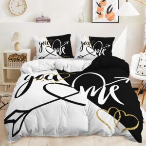 ailonen couple you and me duvet cover set queen size,3 pieces black and white comforter cover set,love hearts print quilt cover with 2 pillowcases