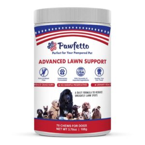 pawfetto advanced lawn support supplement for dogs, with cranberry, amino acids, and brewer’s yeast, easily digestible, chicken liver flavor, perfect for your pampered pet (70 dog chews)