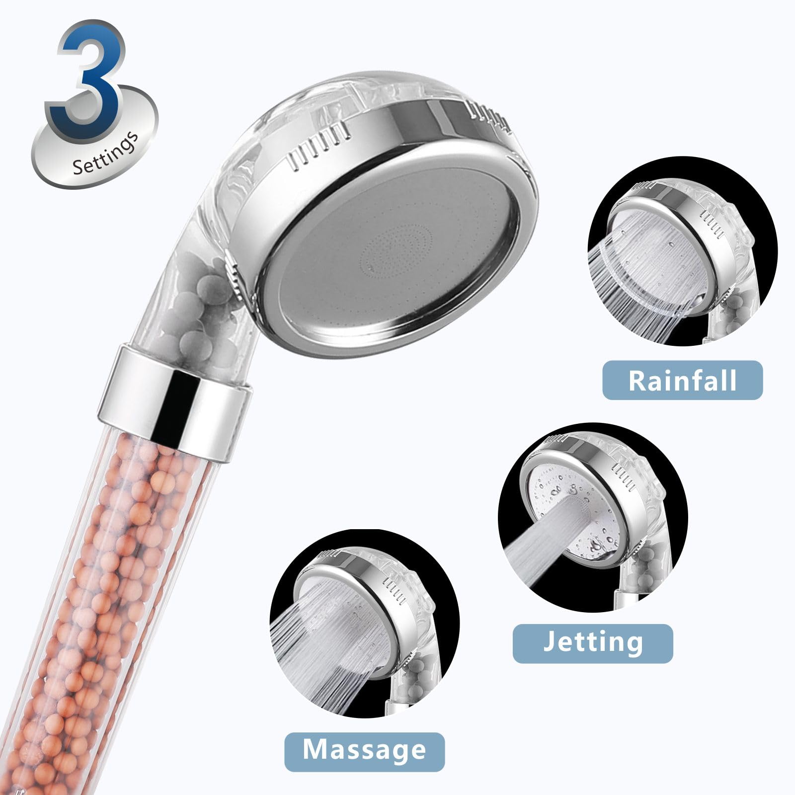 Nuodan Filtered Handheld Shower Head - High Pressure 3 Spray Setting Showerhead Filter For Hard Water - For Dry Skin & Hair