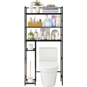 MallBoo Over The Toilet Storage, 5 Tier Bathroom Organizer Shelf, 31.5''W Toilet Rack with Adjustable Feet, Bathroom Rack for Restroom, Laundry, Balcony（Black）