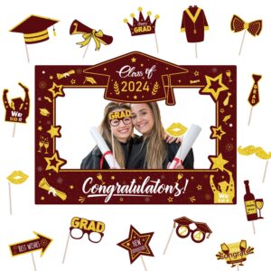 graduation decorations class of 2024 photo booth props - maroon and gold 2024 graduation frame & photo props congrats grad class of 2024 decor for graduation party supplies