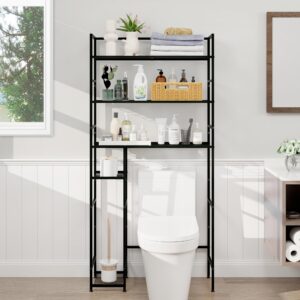 mallboo over the toilet storage, 5 tier bathroom organizer shelf, 31.5''w toilet rack with adjustable feet, bathroom rack for restroom, laundry, balcony（black）