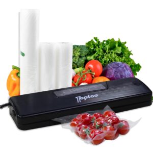 toptoo vacuum sealer for food storage vacuum sealer machine meat sealers vacuum packing machine with free vacuum seal bags 1 roll (12" x 17'), 2 rolls (8" x 17') and 10 pack (6" x 10') black