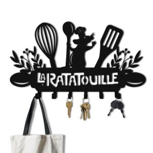 pentacle toys la ratatouille metal key holder - 6 hooks metal hanger - metal kitchen hook - kids room cartoon theme decor - room entrydoor hook sign - unique room door decor