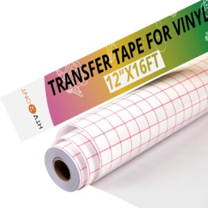 htvront transfer tape for vinyl -12" x 16 ft w/red alignment grid transfer paper, medium tack vinyl transfer tape for permanent vinyl for cricut signs stickers decals walls doors & windows