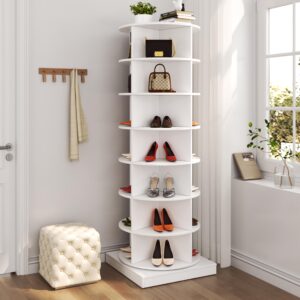 maotifeys rotating shoe rack tower, 7-tier spinning shoe rack, free standing 360° revolving shoe organizer can hold 28 pairs of shoes for entryway living room hallway (7-tier, white)