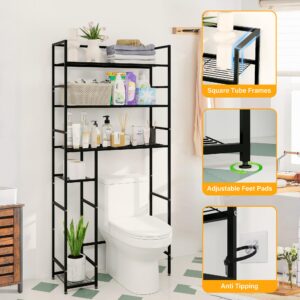 MallBoo Over The Toilet Storage, 5 Tier Bathroom Organizer Shelf, 31.5''W Toilet Rack with Adjustable Feet, Bathroom Rack for Restroom, Laundry, Balcony（Black）