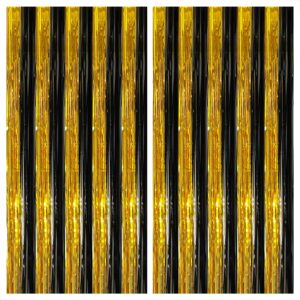 katchon, xtralarge black and gold streamers - 3.2x8 feet, pack of 2 | happy new year backdrop for happy new year decorations 2025 | black and gold fringe curtain for black and gold party decorations