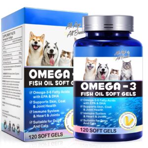 omega-3 fish oil for dogs, omega 3 fish oil with epa & dha supports dogs seasonal allergies relief, boosts immune function, itch skin relief & promote coat health, pet supplements - 120 soft gels