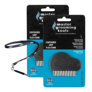 master grooming tools flea comb for pets, 3-inch - stainless steel teeth pet flea comb, bundle with moofin pet training stainless steel clicker whistle ultrasonic~(pack of 2), black