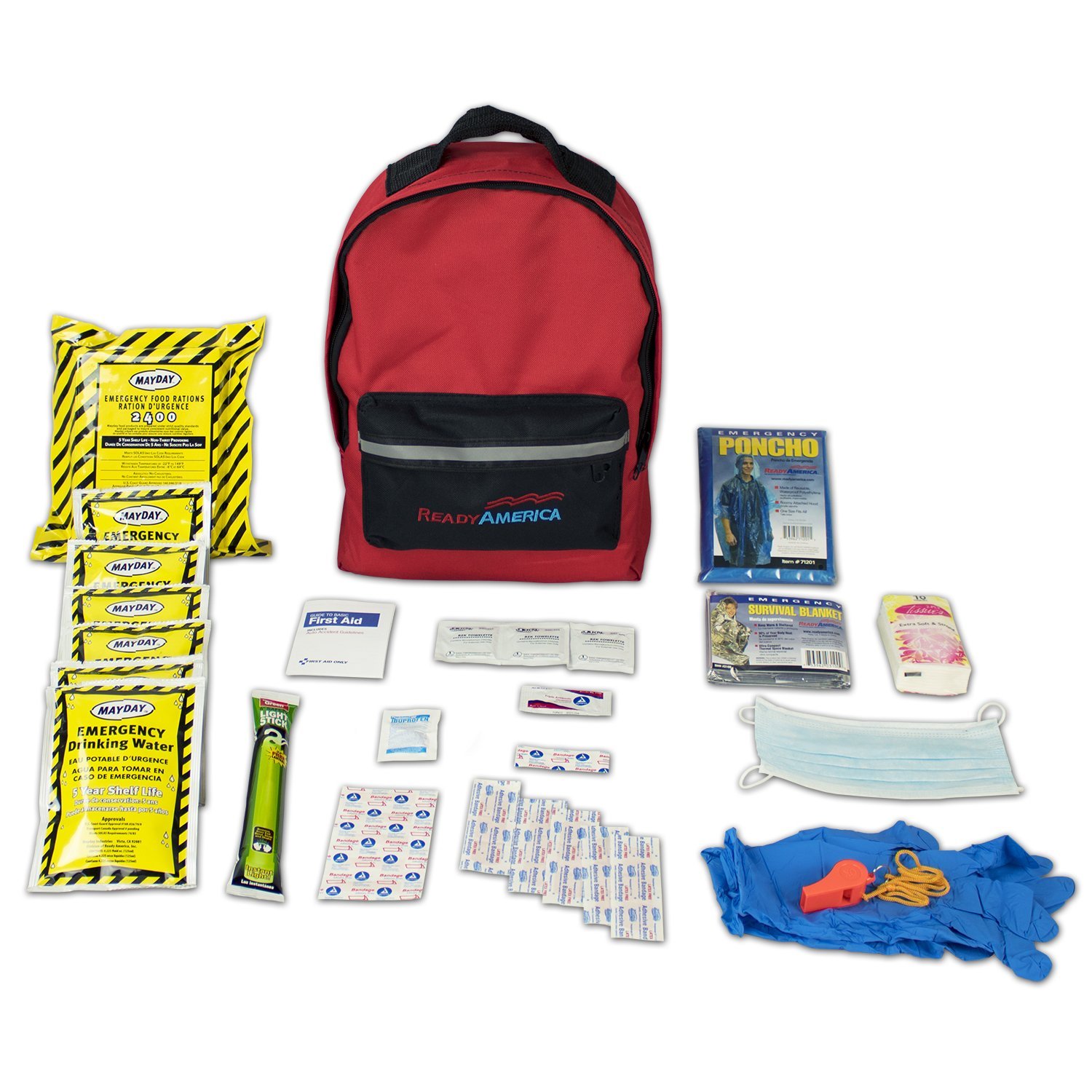 Ready America 72 Hour Emergency Kit, 1-Person, 3-Day Backpack, Includes First Aid Kit & Datrex Emergency Water Packet 4.227 oz - 3 Day/72 Hour Supply (18 Packs), White